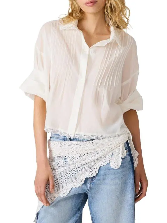 Steve Madden Delphi Lace & Pleat Detail Cotton Button-up Shirt - Antique