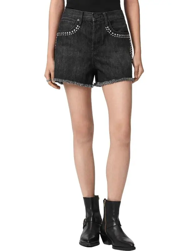 ALLSAINTS Heidi Studded Denim Shorts - Shadow Black