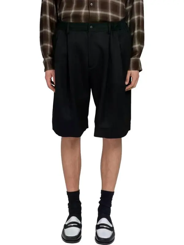 SSSTEIN Pleated Wide-leg Wool Shorts - Black