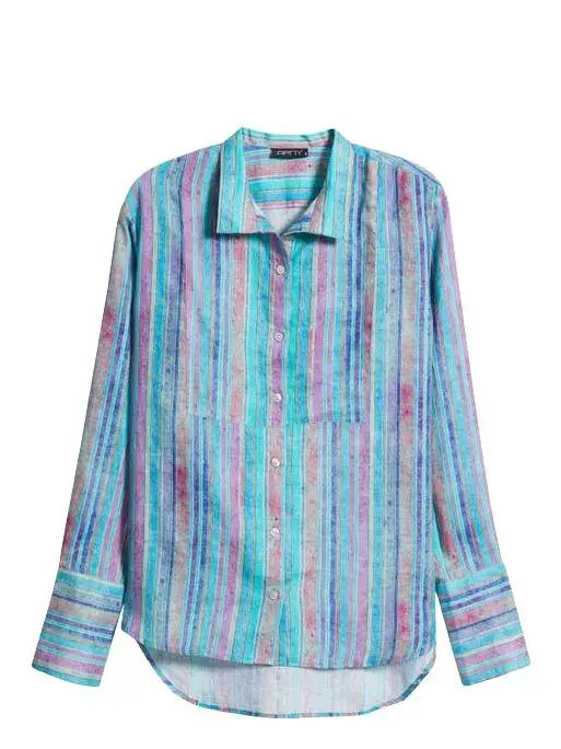 APNY Stripe Linen Button-up Shirt - Turquoise Multi