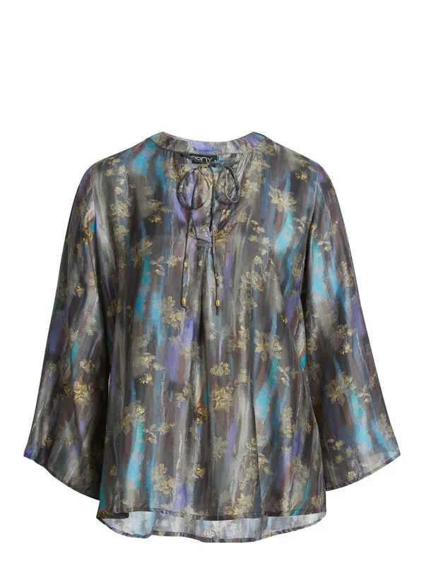 APNY V-neck Tassel Blouse - Blue Multi