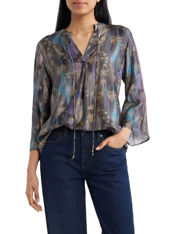 APNY V-neck Tassel Blouse - Blue Multi