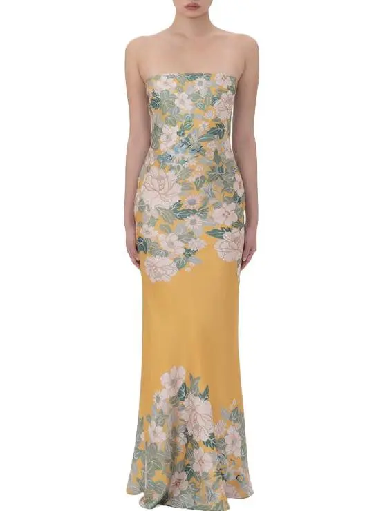 SAU LEE Hesper Floral Strapless Gown - Yellow Multi