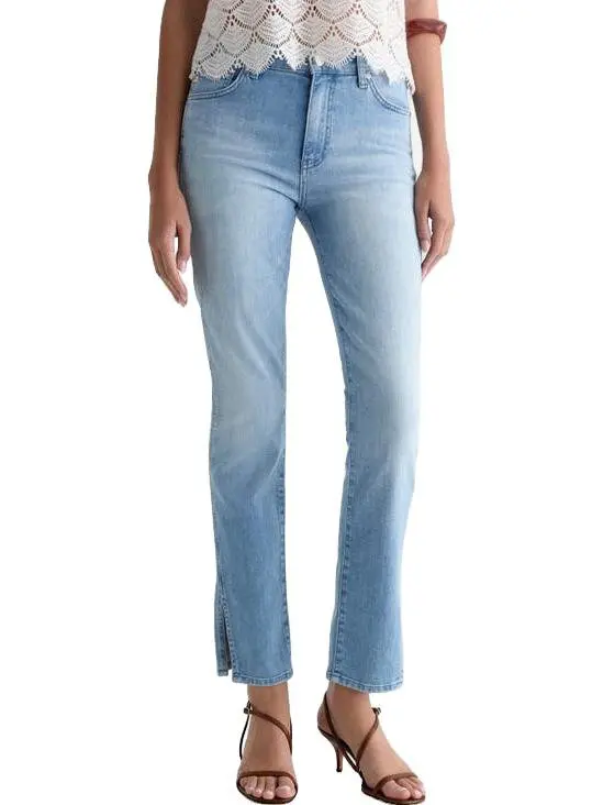 Ag Mari Mid Rise Slim Straight Leg Jeans With Split Hems - Flight