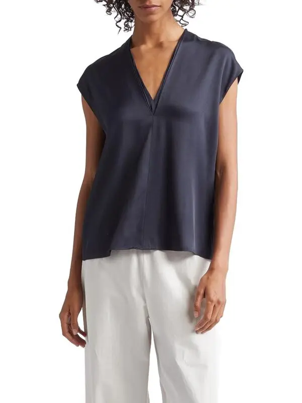 Vince Cap Sleeve V-neck Top - Ink