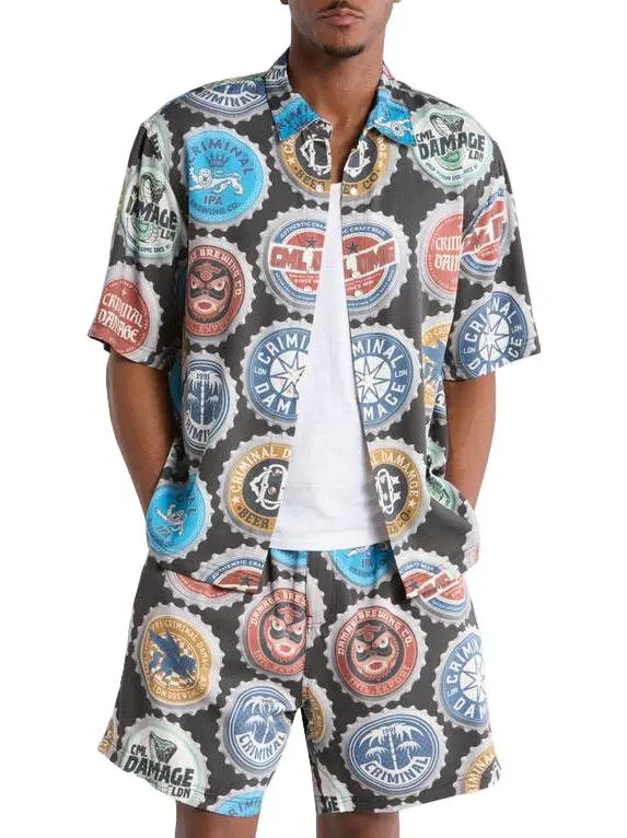 CRIMINAL DAMAGE Bottle Cap Button Front Shirt - Black Multi