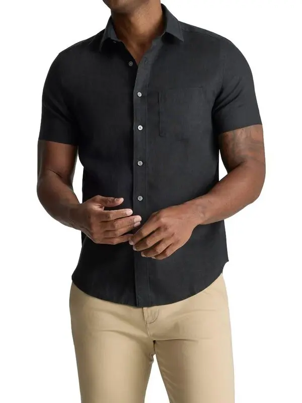 UNTUCKIT Cameron Solid Wrinkle Resistant Linen Button-up Shirt - Black