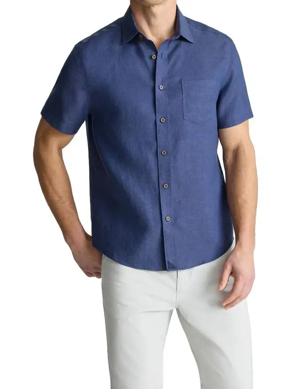 UNTUCKIT Cameron Solid Wrinkle Resistant Linen Button-up Shirt - Navy