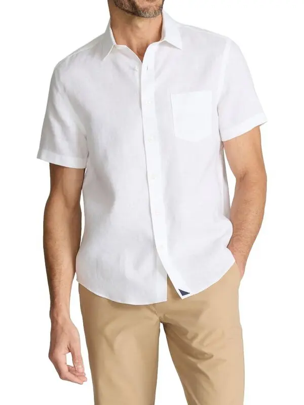 UNTUCKIT Cameron Solid Wrinkle Resistant Linen Button-up Shirt - White