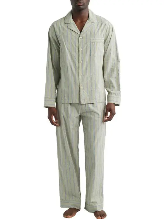 Nordstrom Stripe Woven Cotton Poplin Pajamas - Green Seagrass Hip Stripe