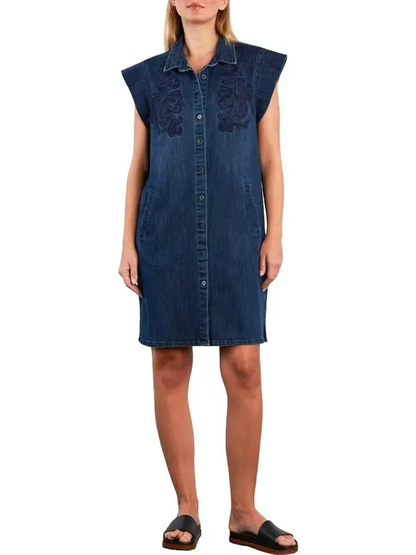 WASH LAB DENIM Sundrift Embroidered Cotton Blend Denim Shirtdress - Ethereal Blue Sun Drift