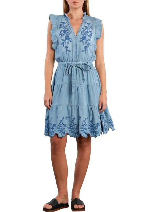 WASH LAB DENIM Rose Eyelet Embroidered Tiered Midi Dress - Og Denim