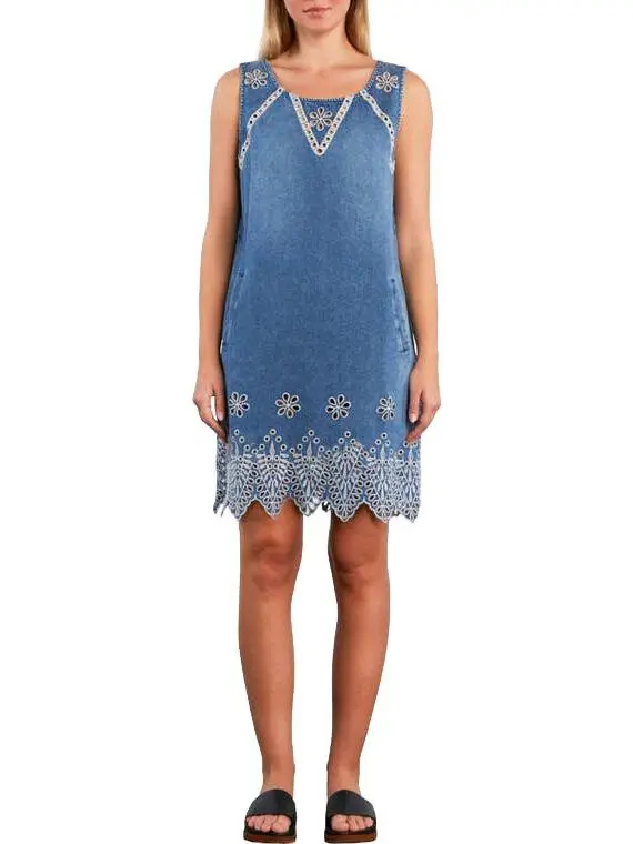 WASH LAB DENIM Alison Eyelet Denim Shift Dress - Ivy Denim