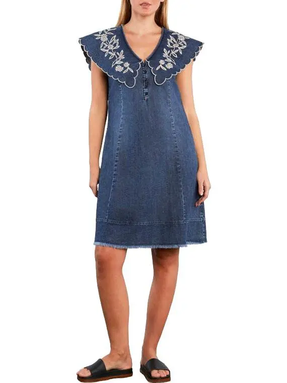 WASH LAB DENIM Luna Embroidered Collar Denim Dress - Petal Denim