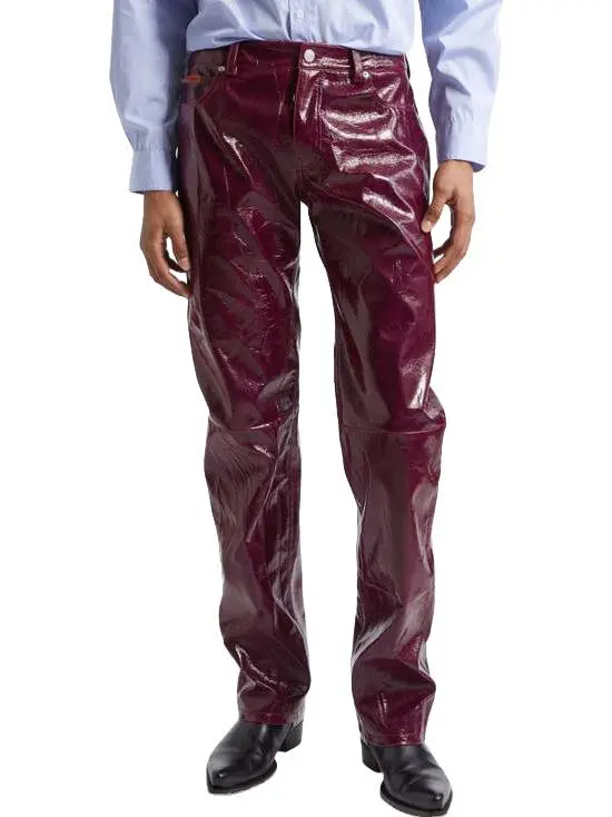 Martine Rose Crinkled Faux Leather Straight Leg Pants - Purple