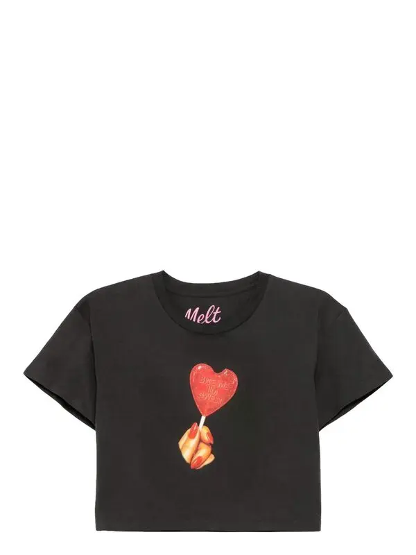 MELT Graphic Print Cropped T-shirt - Grey