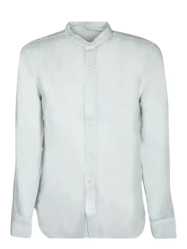 120% Lino Long-sleeve Mandarin-collar Shirt - Blue