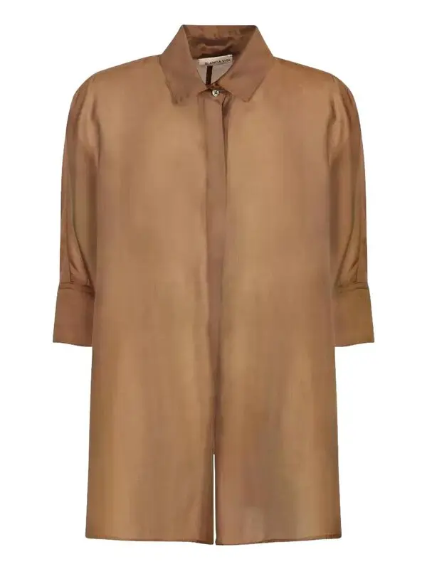 BLANCA VITA Semi-sheer Long-sleeved Shirt - Brown