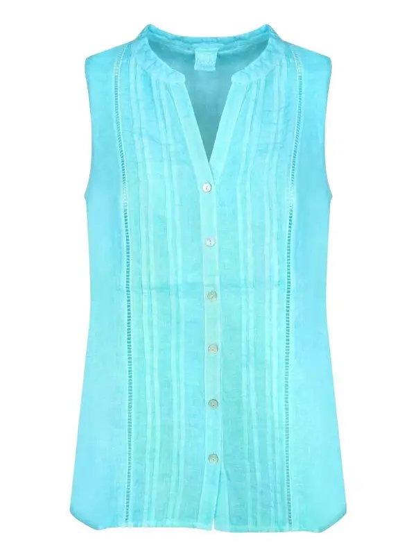 120% Lino Pintuck Detail Sleeveless Top - Blue