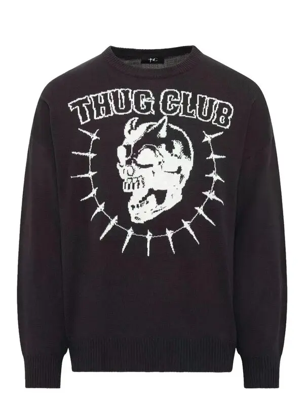 THUG CLUB Tc Riding Skull Knit Sweater - Black