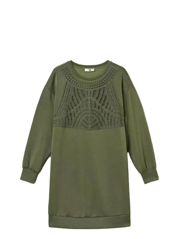 TWINSET Short Scuba Dress With Crochet Detail - Green
