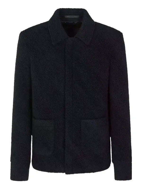 Giorgio Armani Textured Zip-up Single Breasted Coat - Black