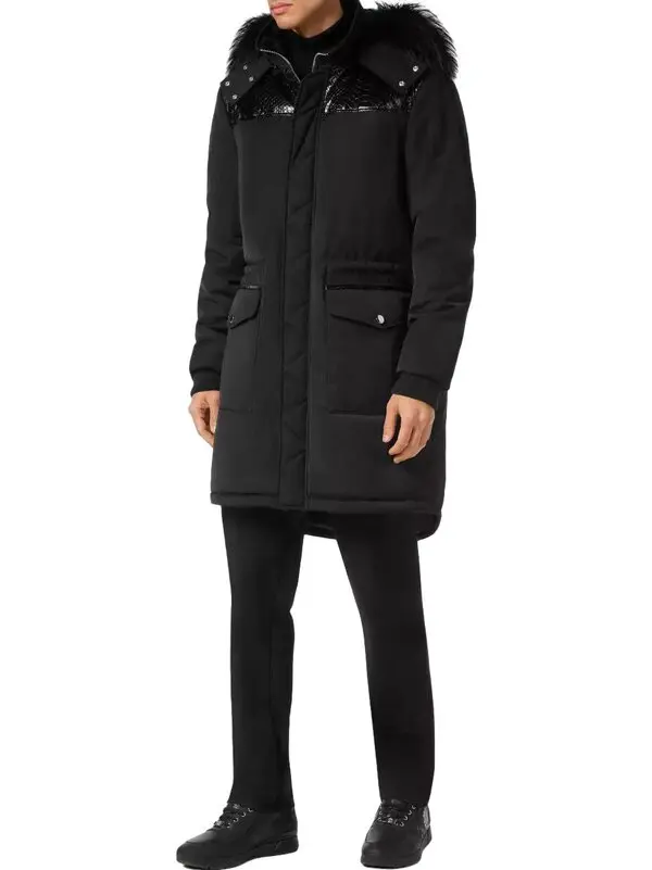 BILLIONAIRE Python-trimmed Fur-hooded Parka - Black