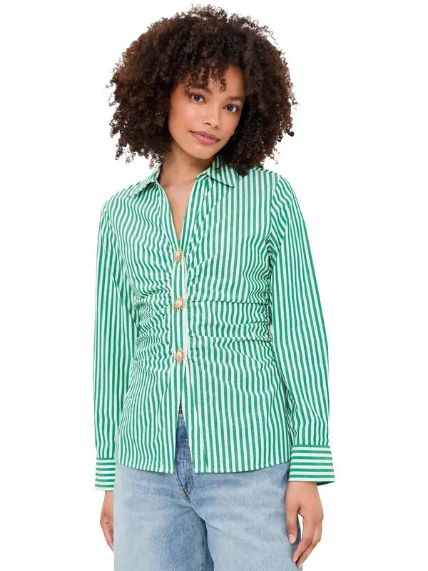 Rails Carayln Striped Button-down Shirt - Emerald Stripe