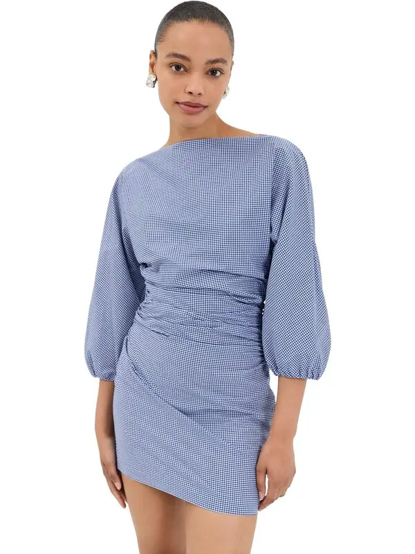 Bernadette Ezra Gingham Check Ruched Mini Dress - Mircovichy/blue