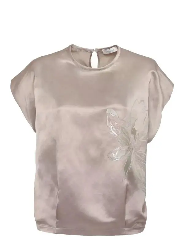 PANICALE Sequin-embellished Floral Motif Blouse - Neutrals