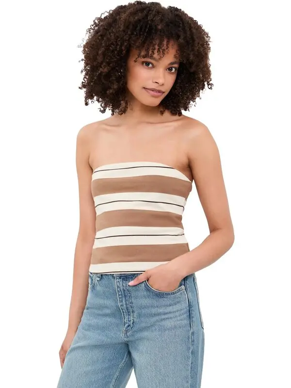 PISTOLA Beverly Strapless Striped Top - Desert Egret Stripe