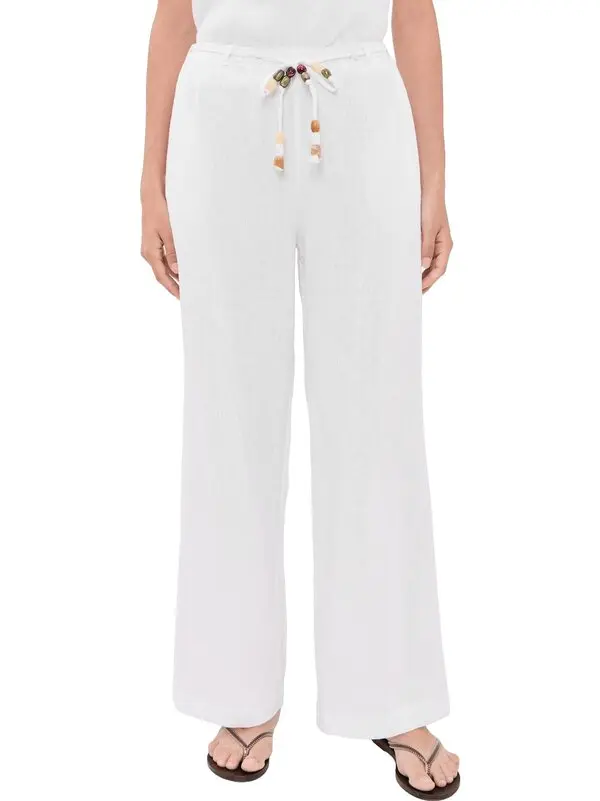 LITTLE LIES Beaded Belt Linen Pants - White