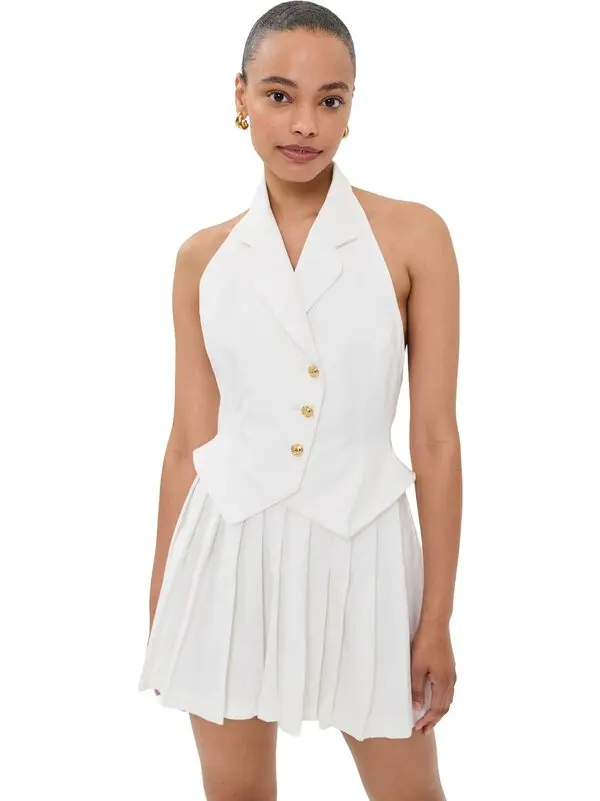 TOLU COKER Pleated Waistcoat Mini Dress - White