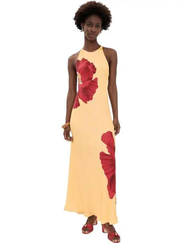 Farm Rio Poppy Flowers Maxi Dress - Poppy Flowers Light Yellow
