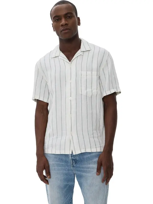 Madewell Linen Button Down Shirt - Frosted Cyprus Stripe