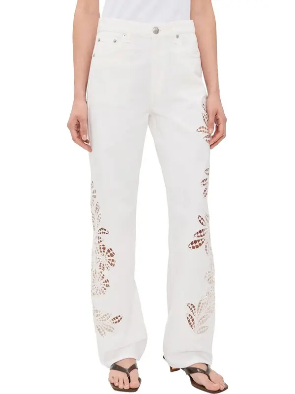 Rag & Bone Shea Full Straight Jeans With Floral Cutout Embroidery - White Floral