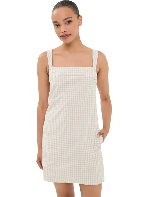Simkhai Sloan Mini Dress With Square Neck And Gingham Checks - Sand Gingham