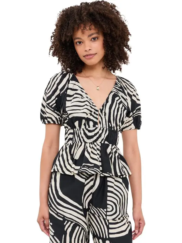 Rails Argenta Blouse V-neck Puff Sleeve - Onyx Waves