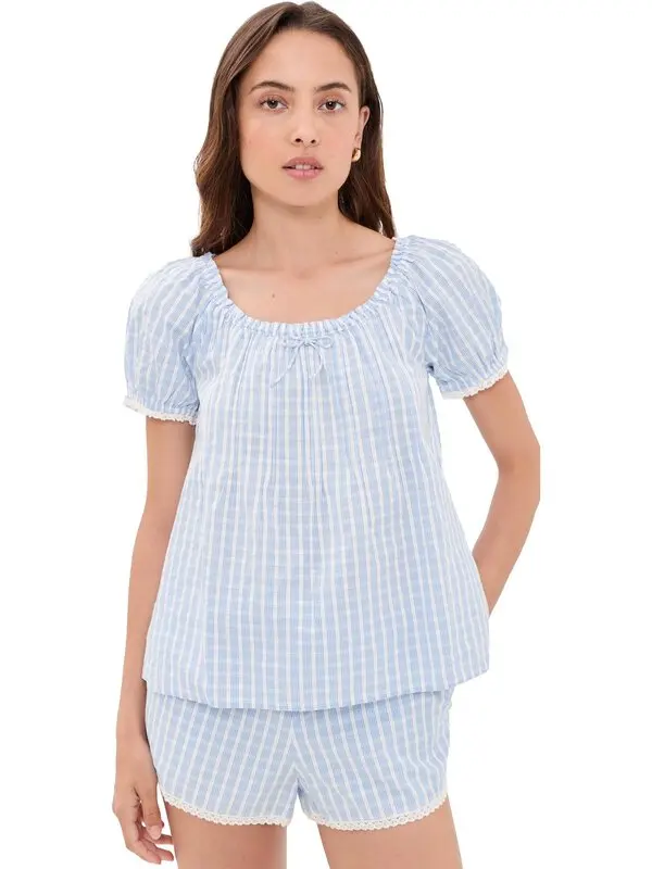 Faithfull The Brand Lonny Top - Paloma Check/light Blue White