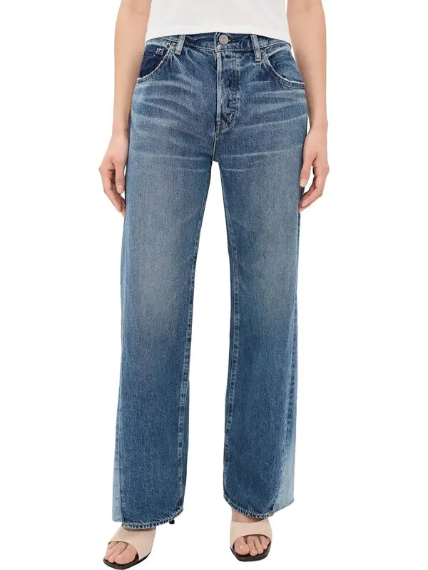 Moussy Vintage Paneled Wide Leg Jeans - Blue