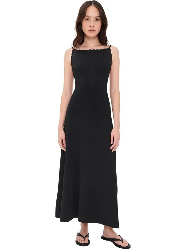 Theory Square Neck Maxi Dress With Crochet Trim - Black - 001