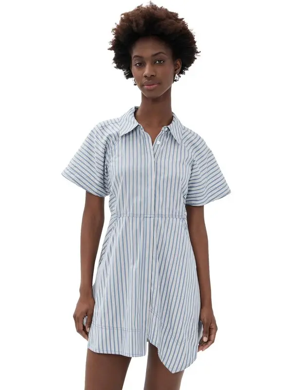 A.L.C. Julie Striped Poplin Shirt Dress - White/steel Blue