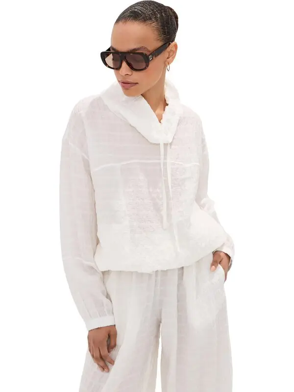 LE BOP Carson Checked Anorak With Mock Neck And Drawstring Waist - White