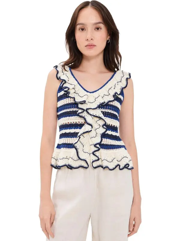 Rails Luci Knit Tank With Ruffle Details - Crete Stripe