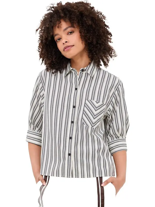Rag & Bone Lucia Stripe Poplin Shirt - Charcoal Stripe