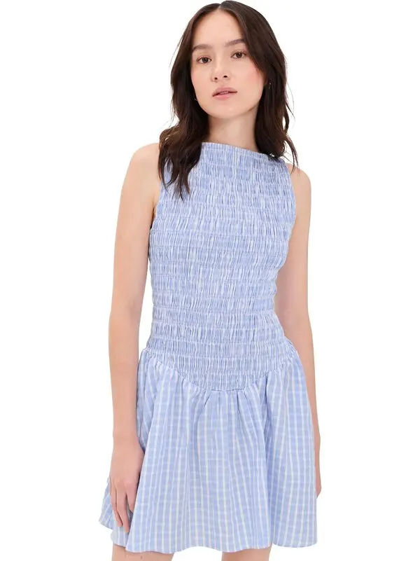 Faithfull The Brand Martina Mini Dress - Paloma Check/light Blue White