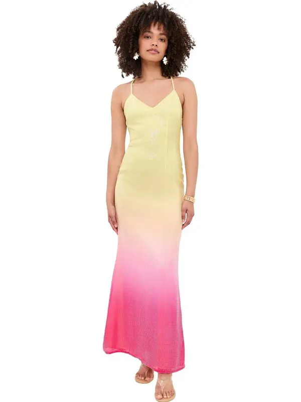 RUNAWAY THE LABEL Niyah Maxi Dress Sequined V-neck Strappy Gown - Pink/lemon Ombre
