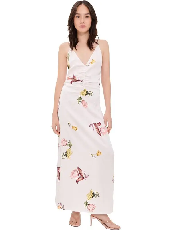 Baum Und Pferdgarten Atalia Floral Print V-neck Maxi Dress - Coconut Cream Tulips