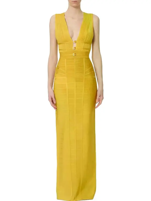 Elisabetta Franchi Ribbed Knit Maxi Dress - Yellow