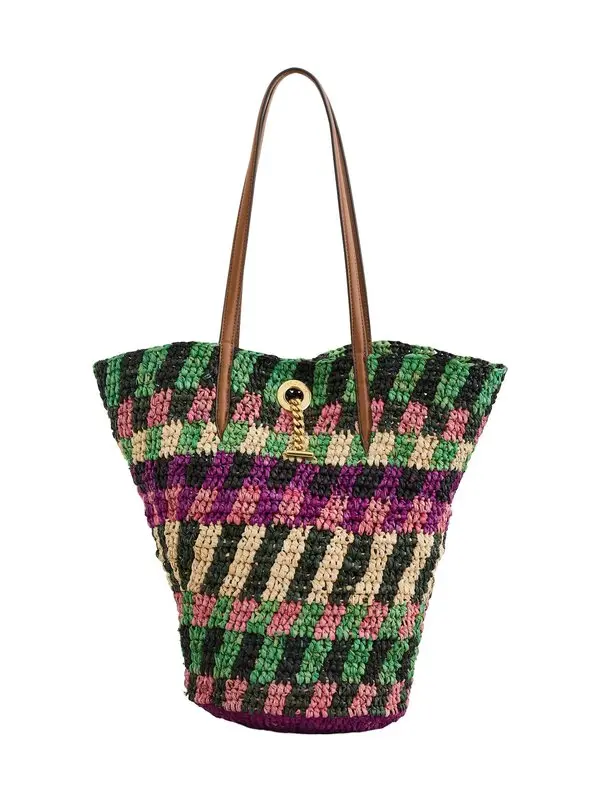 Veronica Beard Striped Raffia Tote Bag - Berry Multi